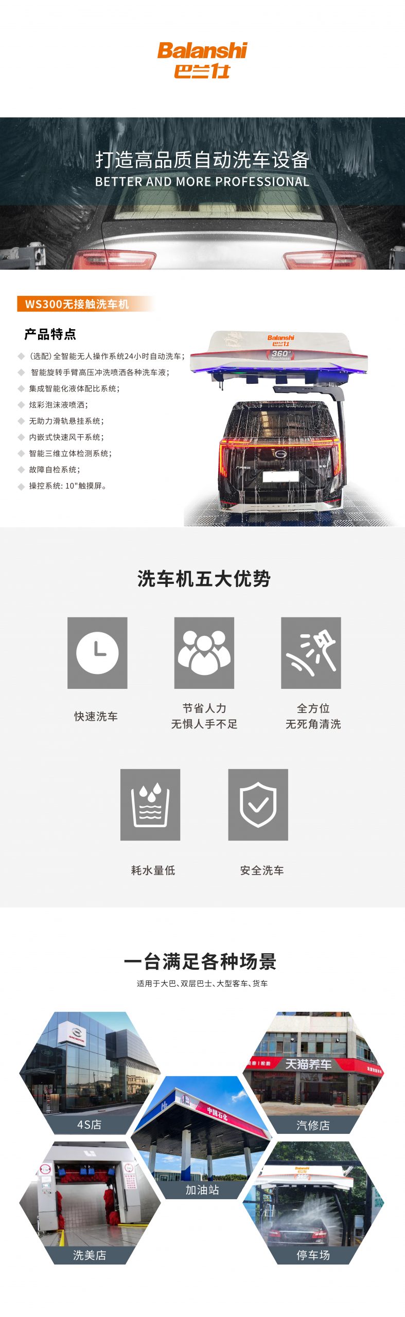 WS300 无接触自动洗车机_无接触自动洗车机_无接触全自动洗车机_隧道式自动洗车机_无人值守电脑洗车机 - 巴兰仕集团